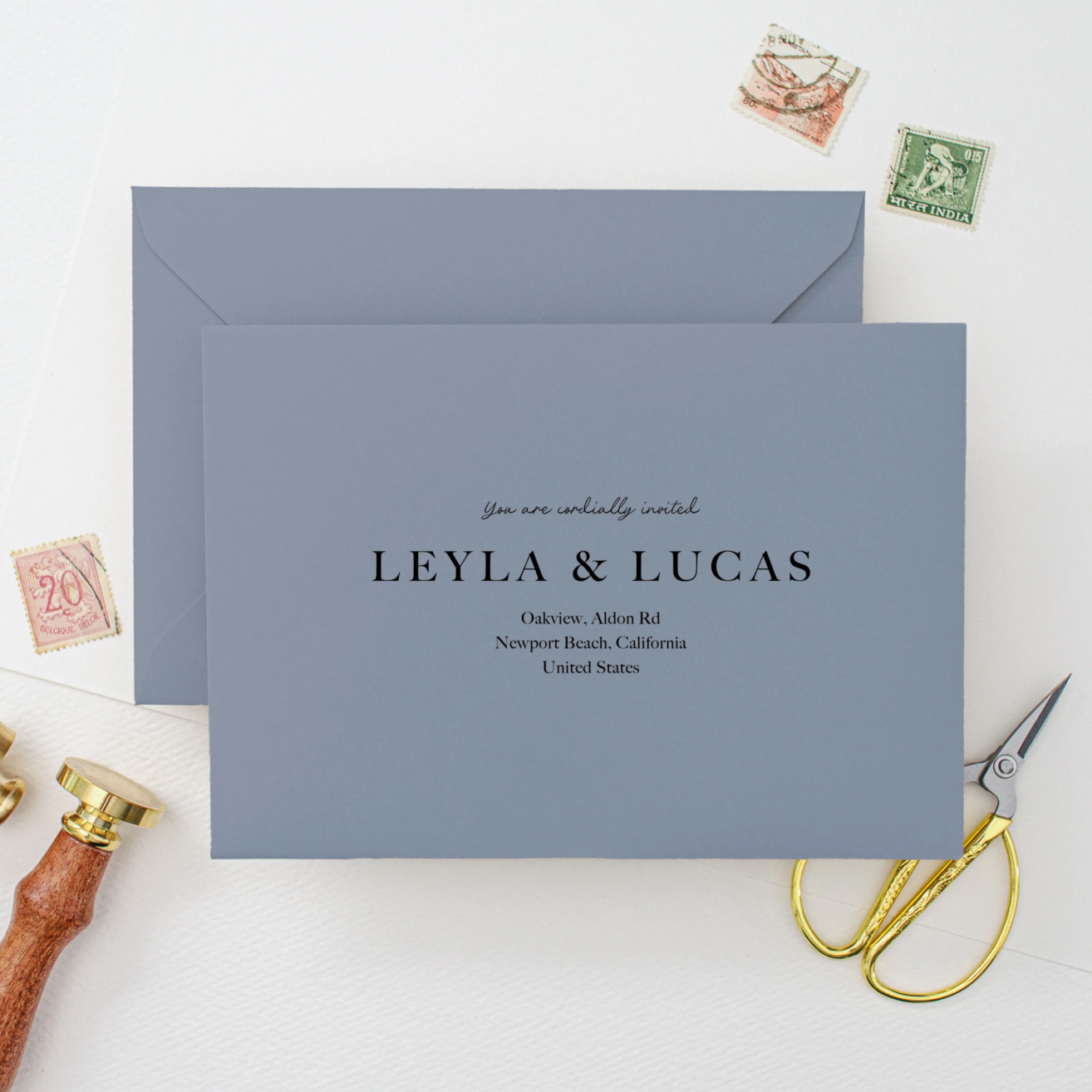 Dusty Blue Wedding Envelope • Story Amour